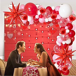 Valentines Day Balloon Arch Garland Kit, Valentines Red Pink White Balloon with Bling Heart Hanging Swirls star Balloon ribbon for Valentine Party Anniversary Wedding Engagement Supplie