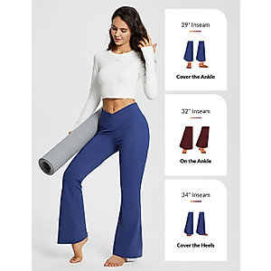 baleaf Women's Flare Leggings with Pockets High Waisted Yoga Pants Casual Workout Wide Leg Pants Navy Blue 29" 3XL