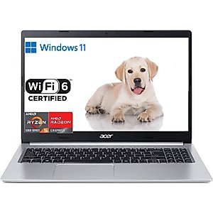 Acer 2023 Newest Aspire 5 15.6 Inch Slim Laptop, AMD Ryzen 5 5500U Hexa-Core Processor, 8GB RAM, 256GB SSD Storage, FHD IPS Display, WiFi 6, Backlit Keyboard, Windows 11 Home, Siver, w/Saz USB Cable