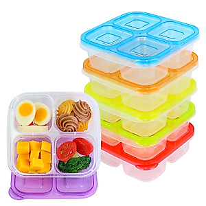 Finorder 6 Pack Snack Bento Box, 4-Compartment Reusable Snack Containers for Kids and Adults, Meal Prep Food Containers for School, Work and Travel (Classic Color Set)