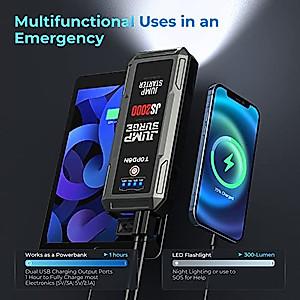 Car Battery Charger Jump Starter, TOPDON 2000A Peak Battery Jump Starter for Up to 8L Gas/6L Diesel Engines, 12V Portable Battery Booster Jump Starter Pack with Jumper Cables and EVA Protection Case