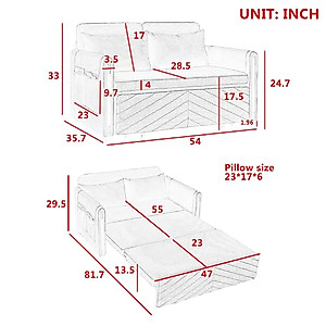 Eafurn Convertible Sleeper Sofa Bed, Modern Velvet Padded Loveseat Couch with Pull Out Bed & w/ 2 Pillows and Side Pockets, Small Love Seat Futon Sofa & Couch with Headboard for Living Room, Grey 54"