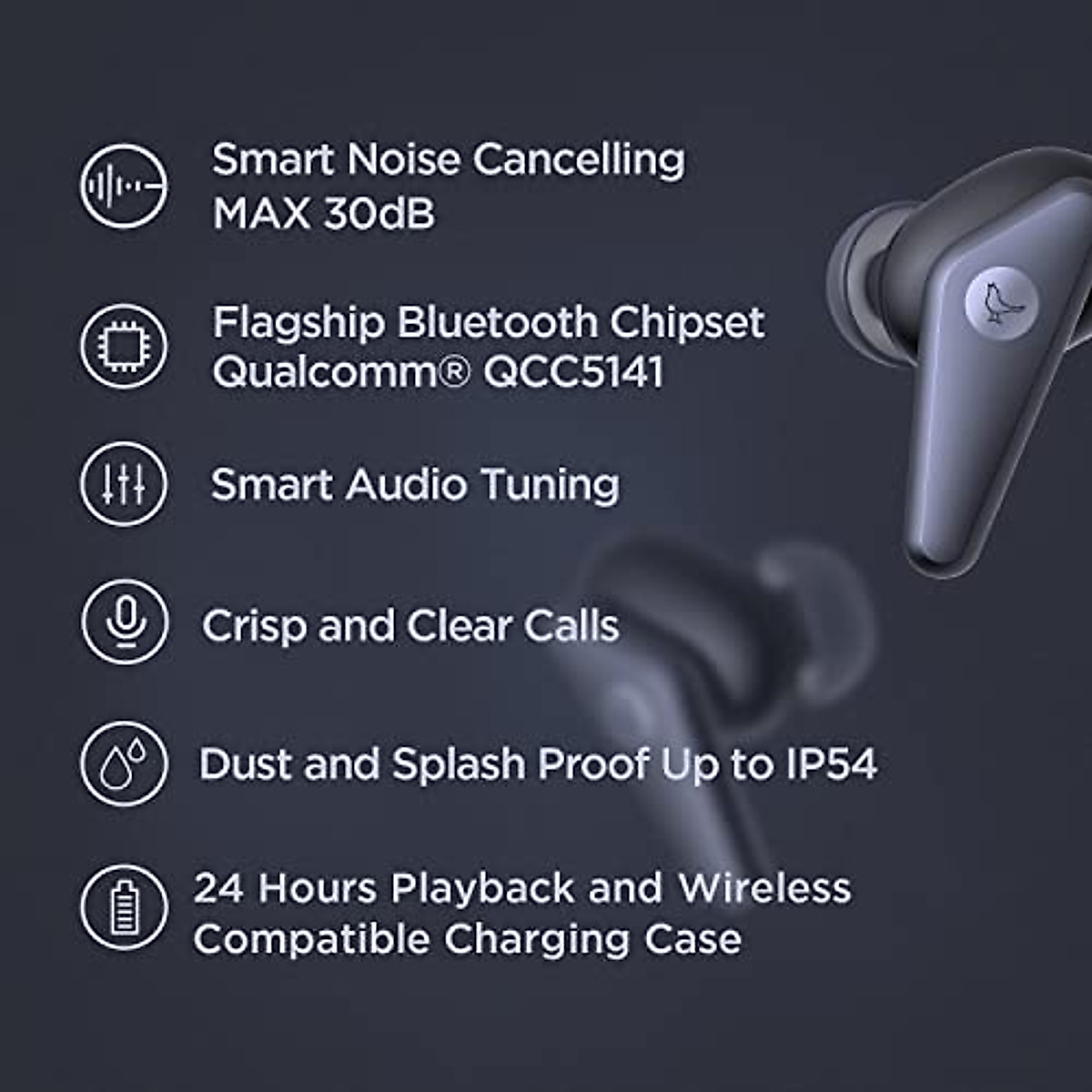 Libratone AIR+ 2 (2nd Gen) True Wireless Earbuds - Active Noise Cancelling, Bluetooth 5.2, in-Ear Headphones with Wireless Charging Case, IP54 Dust and Water Resistant, 24-Hour Playtime, Black