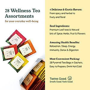 Teaniru, Holiday Festive Tea Collection - Assorted Tea Sampler | 4 Holiday Flavored Leaf Teas | 28 Pyramid Tea Bags - Individual Tea Sachets (serves up to 56 cups)