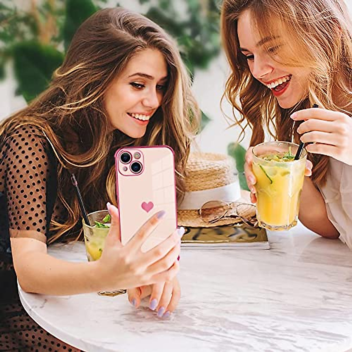 Bonoma for iPhone 13 Case Love Heart Plating Electroplate Luxury Elegant Case Camera Protector Soft TPU Shockproof Protective Corner Back Cover iPhone 13 Case -Pink