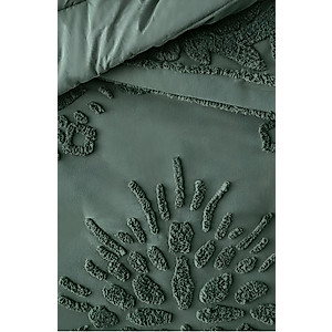 INDACORIFY 3 Piece Floral Tufted Cotton Duvet Cover Set Queen Size Duvet Cover Boho Bedding King Comforter Cover Home Decor Bedding Custom Size (Green, Full 80X90 Inches)