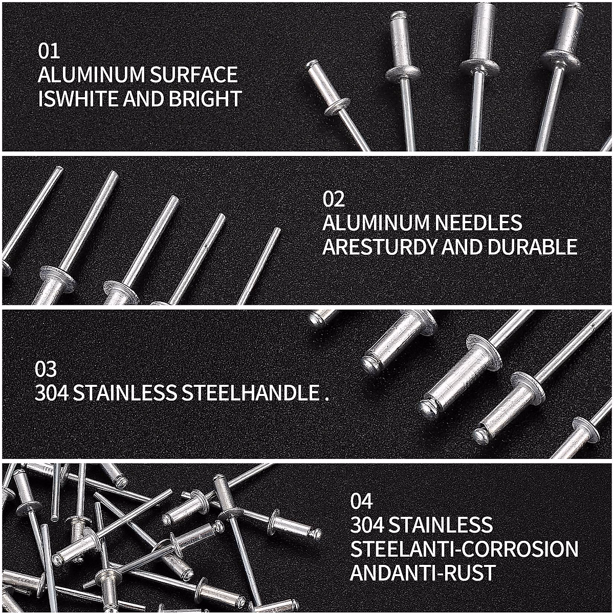 120 Pcs Aluminum Blind Rivets, Assorted Flange Blind Rivets Aluminium, M3.2/M4/M5 Head Rivets for Metal, Wood, Plastic