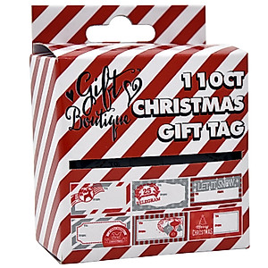 Gift Boutique Christmas Sticker Gift Tags Roll Box 110 Count Elegant Red & Silver Designs Personalized Holiday Self-Adhesive Name Labels Write On Then Peel & Stick for Wrapping Packages & Presents
