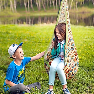 GARIG Pod Swing for Kids, Hanging Pod Swing Seat with Inflatable Pillow, Cartoon Pattern Kids Hammock Swing Chair for Indoor and Outdoor, Max Weight 180lbs (Kit, Owl)