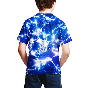 EOWJEED Kids T Shirts for Boys Girls Shirt 3D Blue White Lightning Graphic Printing Classic Crewneck Design Youth Teen Tee 8-10 Years