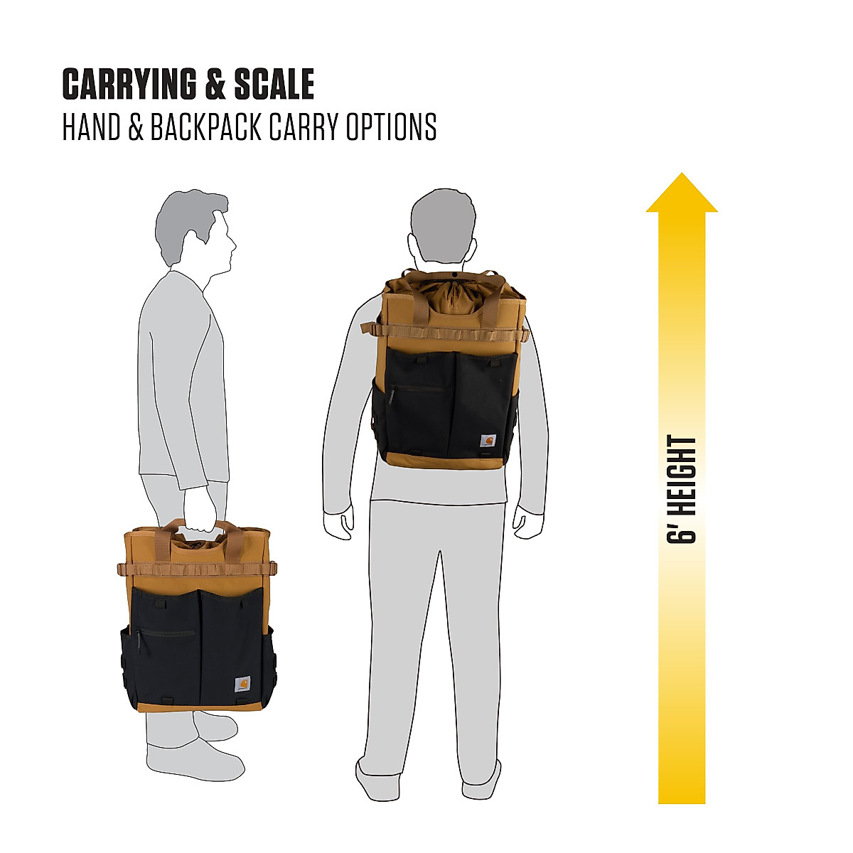 Carhartt Nylon Convertible Tote, Water-Resistant Cinch-Top Backpack, Black, One Size