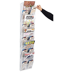Displays2go Single & Multi-Tiered Metal Mesh Literature Wall Rack, 10-20 Pockets - White (MSHWL10WHT)