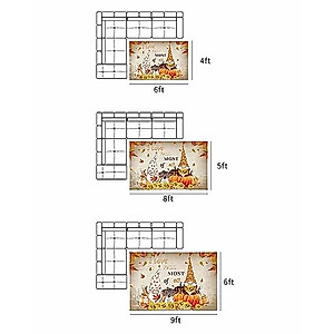 Outdoor Area Rug for Patio,Thanksgiving Fall Gnome Pumpkin Sunflowers Camping Rugs Indoor Large Floor Mat 4x6ft,Autumn Maple Retro Letters Outside Carpet for Deck RV Picnic Porch Backyard Bedroom