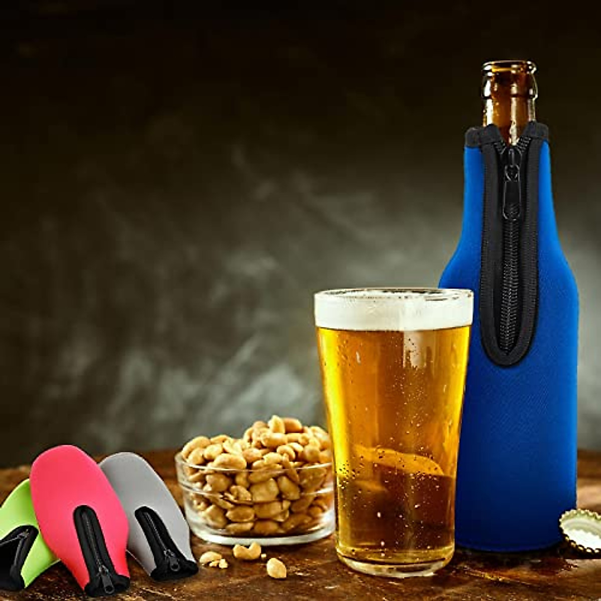 24 Pcs Beer Bottle Sleeves Bottle Insulators Can Cooler Sleeves Neoprene Zip up Can Covers Multicolor Thick Bottles Sleeves with Stitched Fabric Edges Enclosed Bottom for Summer Parties