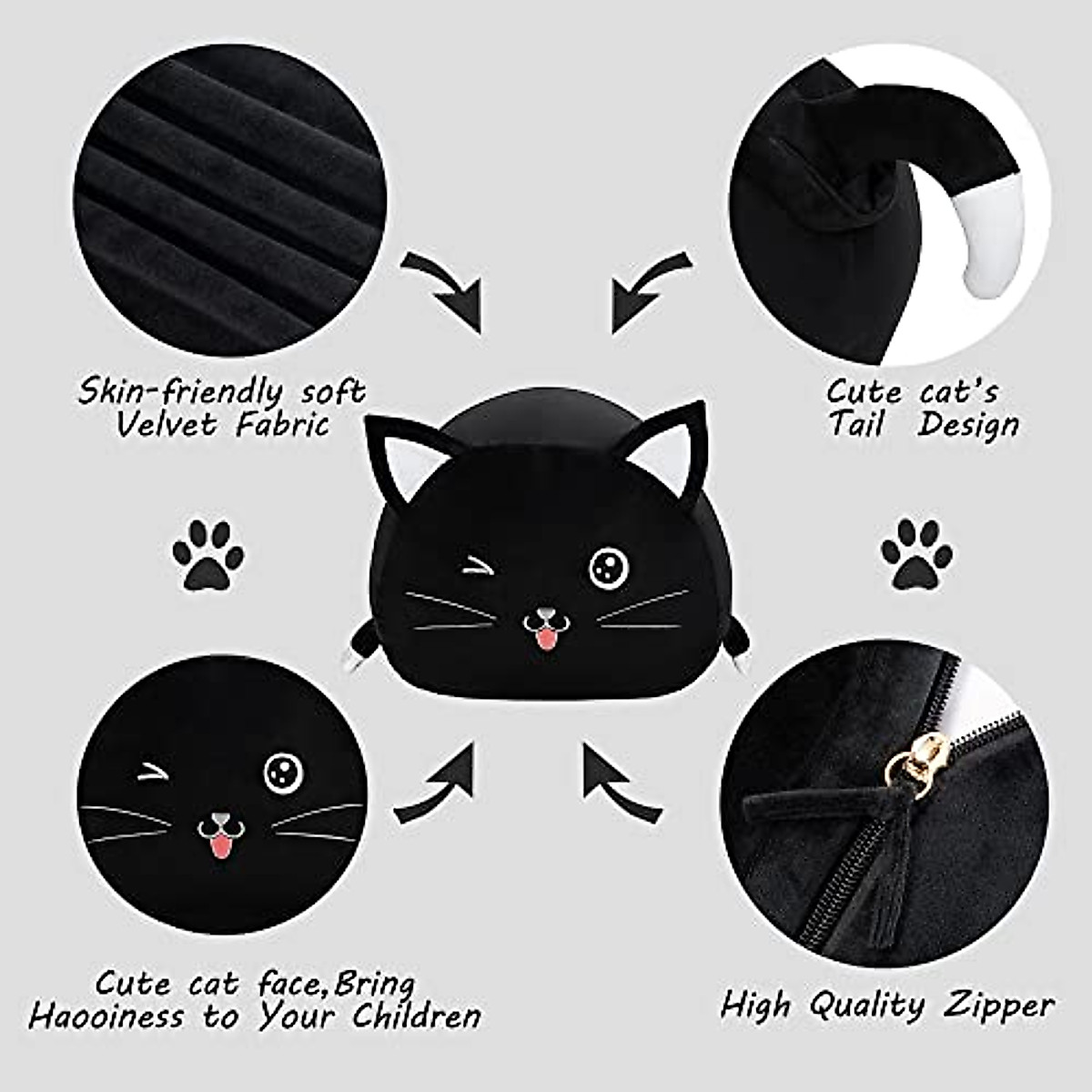 Black Cute Cat Toy Organizers Stuffed Animal Storage Bean Bag Chair for Boys and Girls, Home Game & Recreation Room Kids Furniture Beanbags