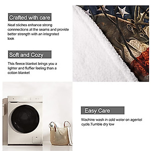 HommomH Deer Sherpa Blanket 50"x 60" American Flag Deer Blankets Super Soft Fuzzy Thick Warm Fleece Throw for Man Bed Couch