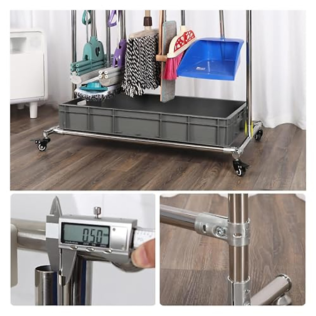 Drainage Rack Movable Hand Trucks Floor-Mounted Rack Broom and Mop Holder Movable Closet Cabinet Mobile Tool Corner Workshop Space for Garden Garage Organizer Kitchen,Restaurant,Business,Garages,Basem