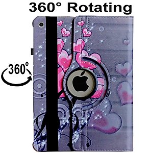 JYtrend Case for iPad 10.2 inch, for iPad 9th 8th 7th Generation, Rotating Stand Smart Magnetic Auto Wake Up/Sleep Cover for A2602 A2603 A2604 A2605 MK2L3LL/A MK2P3LL/A MK673LL/A (Heart Flower)