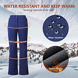 Outdoor Ventures Women's Sleek Waterproof Softshell Fleece Lined Ski Snow Insulated High Rise Hiking Pants with Bottom Zipper