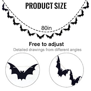 Black Bat Garland - Halloween Bat Banner, Bat Bunting, Gothic Halloween Party Decor, Gothic Bat Banner, Halloween Mantel Decor (Bat Banner)
