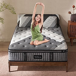 Lechepus Queen Mattresses 14 Inch Supportive Hybrid Mattress for Back Pain, Plush Bed in a Box, Memory Foam with Individual Pocket Springs, CertiPUR-US Certified, Queen Size Mattress, 60”x80”x14”