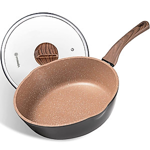 Ecowin Nonstick Deep Frying Pan Skillet with Lid, 11 Inch/ 5Qt Granite Coating Saute Pan, Non Stick Fry Pan for Cooking with Bakelite Handle, Induction Compatible, Dishwasher and Oven Safe, PFOA Free