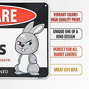 Venicor Beware of Rabbit Sign Decor - 8 x 12 Inches - Aluminum - Bunny Rabbit Decorations Accessories Gifts Supplies Stickers Stuff