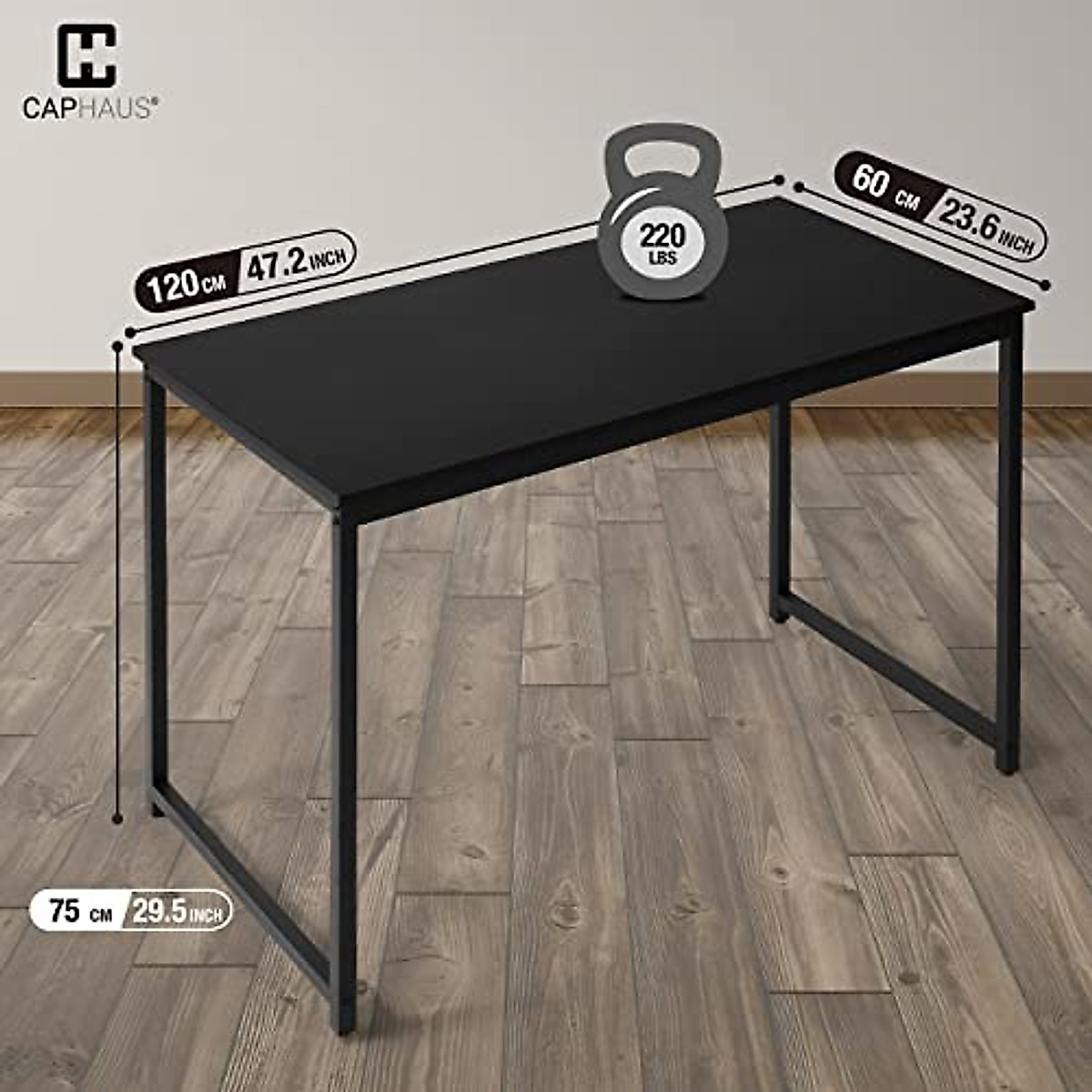 CAPHAUS 47 Inch Computer Desk, Home Office Desk, Modern Work Desk, Writing Desk for Small Space, Simple Desk for Home Use & Office, PC Table, Gaming Desk, Space-Saving Workstation, Black