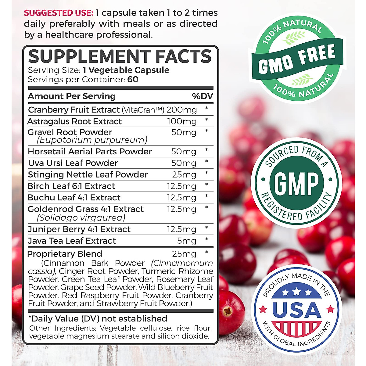 Kidney Cleanse Detox & Repair (Non-GMO) Support Urinary Tract and Bladder Control - Powerful VitaCran Cranberry Extract & Natural Herbs - Kidney Health Supplement - 60 Vegetarian Capsules (No Pills)