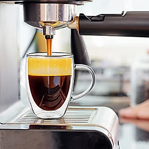 Ulrikco 12oz Double Walled Glass Coffee Mugs with Handle, Clear Cappuccino Glass Mug Set of 4, Insulated Layer Coffee Cups, Clear Borosilicate Glass Mugs, Glasses Espresso Mugs for Coffee