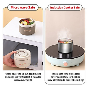 ArderLive Portable Insulated Lunch Container, Portable Insulated Food Container for Adults Thermal Lunch Bento Box Stainless Steel Microwave Safe, Beige 2Pcs 34oz/4.25 Cup