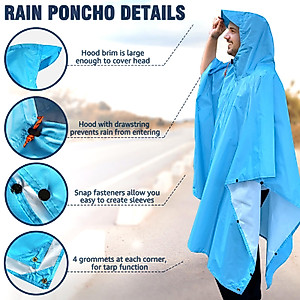 ANYOO Hooded Rain Poncho for Adults Waterproof Lightweight Rain Coats for Men Women Reusable Rain Jacket for Emergency Camping Outdoor Activities