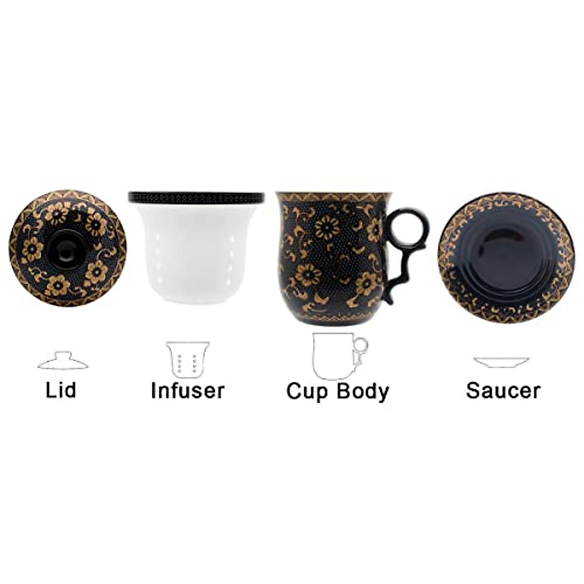 Tea Talent Porcelain Tea Cup with Infuser Lid and Saucer Sets - Chinese Jingdezhen Ceramics Coffee Mug Teacup Loose Leaf Tea Brewing System for Home Office