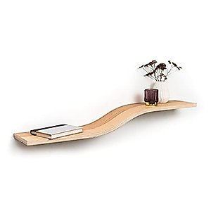 Floating shelves with hidden mount Wall Shelf with white decor modern furniture made of natural Wood, geometric wooden shelf office bookshelves bathroom storage bedroom Simple wave (95cm (37.4 inch)