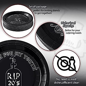 Bokon 50 Pcs 30th Birthday Plates Rip Twenties Plates Birthday Cake Plates Anniversary Party Supplies Death to My 20s Birthday Decorations for 30th Birthday, 9 Inches, Black