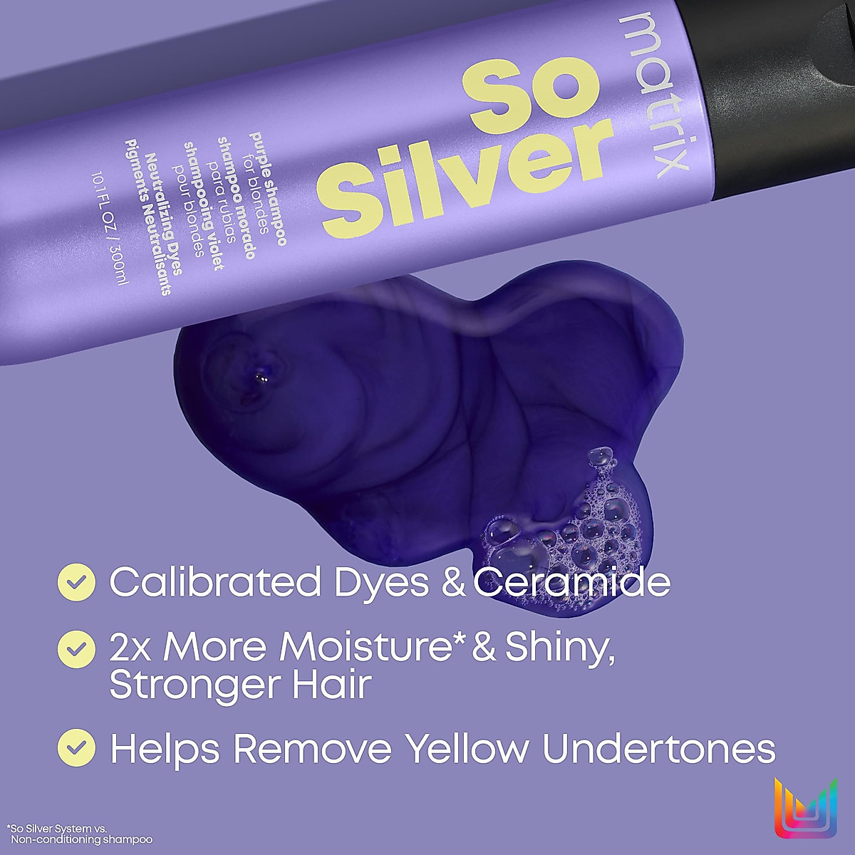 Matrix So Silver Purple Shampoo| Color Depositing & Toning | Refreshes Hair & Neutralizes Yellow Tones | For Blonde and Silver Hair | For Color Treated and Natural Hair | Salon Shampoo