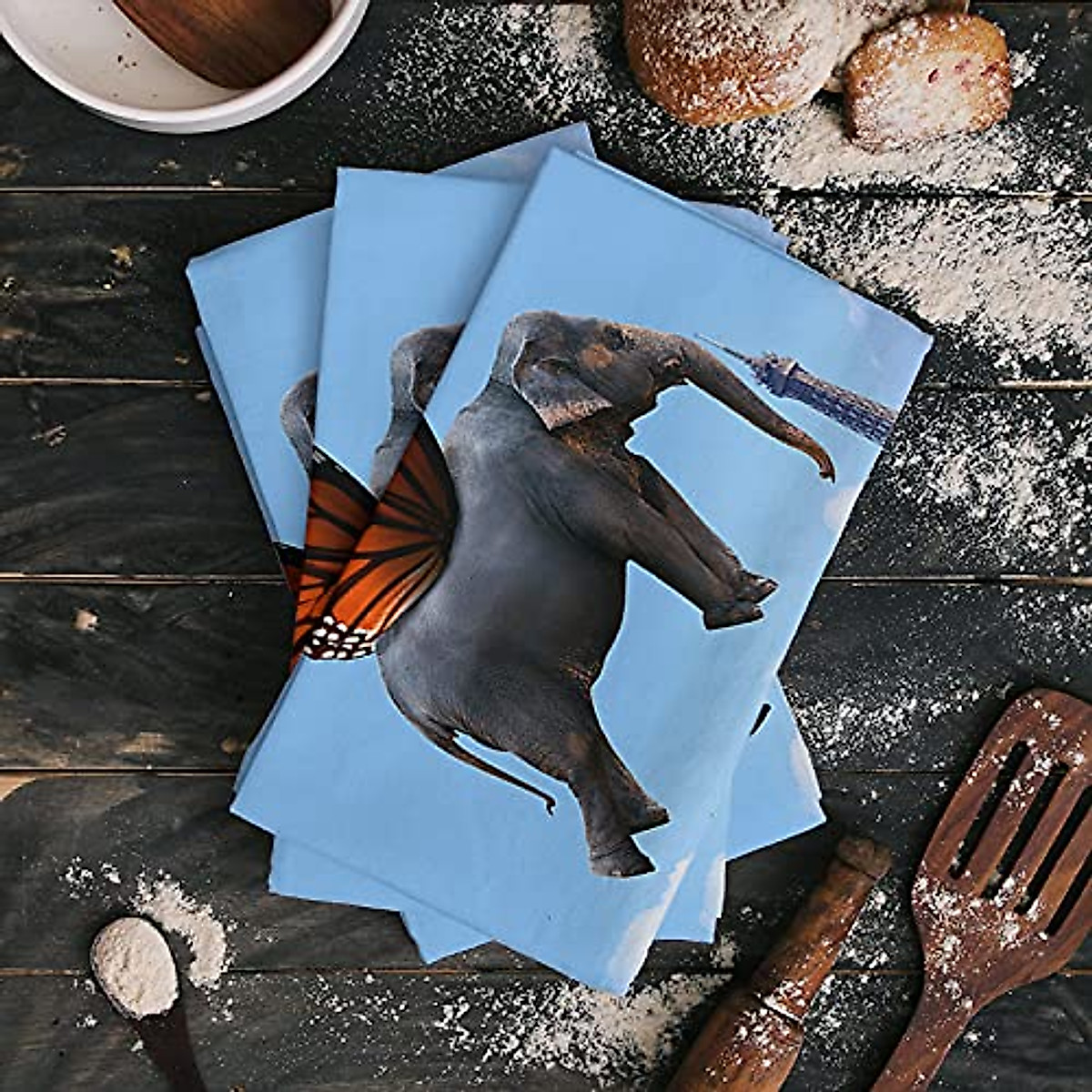 Big buy store Kitchen Towels Set of 4 Butterfly Elephant Dish Towels and Dishcloths Sets Decorative Tea Towel Funny Animal Absorbent Hand Towels for Kitchen Drying Bathroom Decor Gift 18x28 Inch