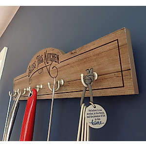 Cathedral Art Abbey & CA Gift Bless This Kitchen Wall Utensil Holder W/5 Hooks, One Size, Multi