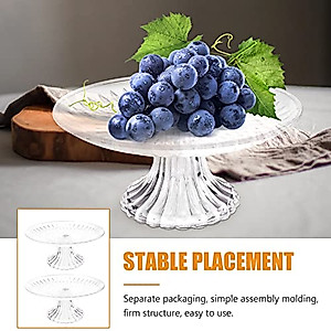 DOITOOL 2Pcs Glass Footed Platter Crystal Footed Cake Plate Platter Round Footed Cake Stand Clear Serving Dish Platter for Home Kitchen (Transparent)