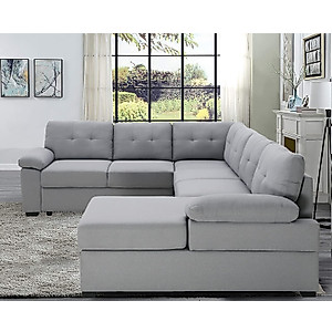 Sleeper Sofa Pull Out Couch with Storage, Modular Sectional Sofa Bed with Chaise Lounge, Modern Comfy 6 Seater U Shape Couch Bed for Living Room, Apartment, Home Office(Grey)