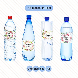 Chinco 48 Pieces Waterproof Baby Shower Water Bottle Labels Pink Water Bottle Wrappers Floral Bottle Labels Unisex Water Bottle Sticker Labels Shower Decorations for Baby Birthday Party, 4 Styles