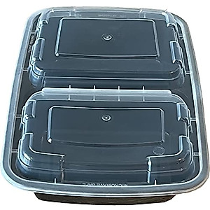 Sunrise Pak [150 Sets] 2 Compartment Meal Prep Containers, 28oz Black Plastic Containers, To Go Container, Bento Box, Lunch Box, Food Storage Container, BPA Free, Reusable (SR222B)