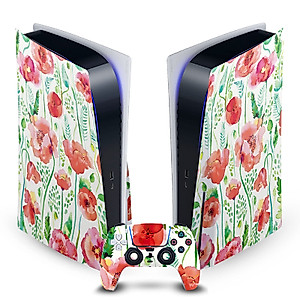 Head Case Designs Officially Licensed Ninola Red Flower Art Mix Vinyl Faceplate Sticker Gaming Skin Decal Cover Compatible with Sony Playstation 5 PS5 Disc Edition Console & DualSense Controller