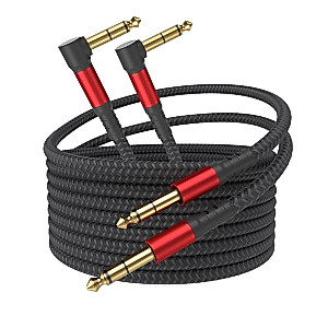 IALEGANT 1/4 Inch Cable TRS Guitar Cable 10 ft 2-Pack, Instrument Cable Guitar AMP Cord Straight to Right Angle 6.35mm Male to Male Stereo Audio Cable for Electric Guitar, Bass, Amplifier, etc.