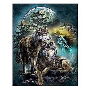 Kimily Moon Wolf DIY Paint by Numbers for Adults Kids Wolf Animal Paint by Numbers DIY Painting Wolves Moon Acrylic Paint by Numbers Moon Painting Kit Home Wall Living Room Bedroom Decor Moon Wolves