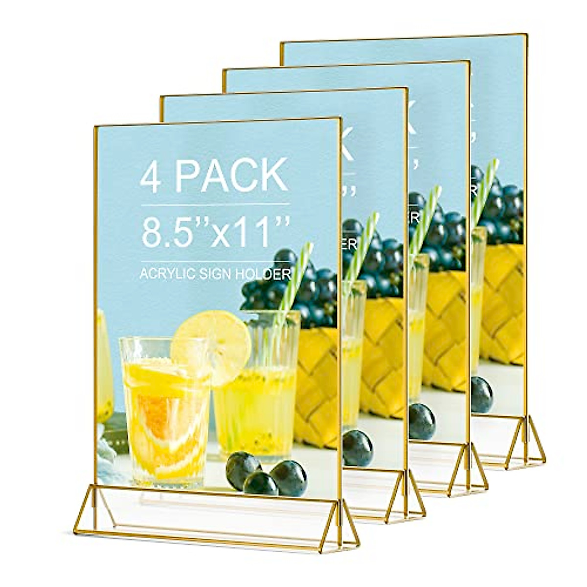 VORIOB 4Pack 8.5x11 Gold Picture Frame Acrylic Sign Holder,Wedding Signs Table Numbers Menu Holders