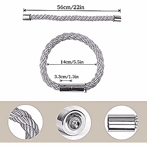 4 Pack Magnetic Curtain Tiebacks Convenient Drape Tie Backs Weave Holder for Window Draperies Hold Curtains Drape Ties Backs 16 inch Holdback (Sliver Gray)