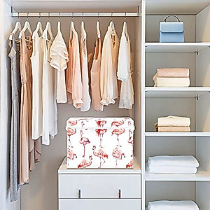 CaTaKu Flamingo White Storage Bins with Lids and Handles, Fabric Large Storage Container Cube Basket with Lid Decorative Storage Boxes for Organizing Clothes