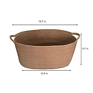 Extra Large Light Coffee Woven Cotton Rope Basket Bin for Blankets Towels Baby Toys Nursery Hamper Organizer, Collapsible Storage Laundry Baskets