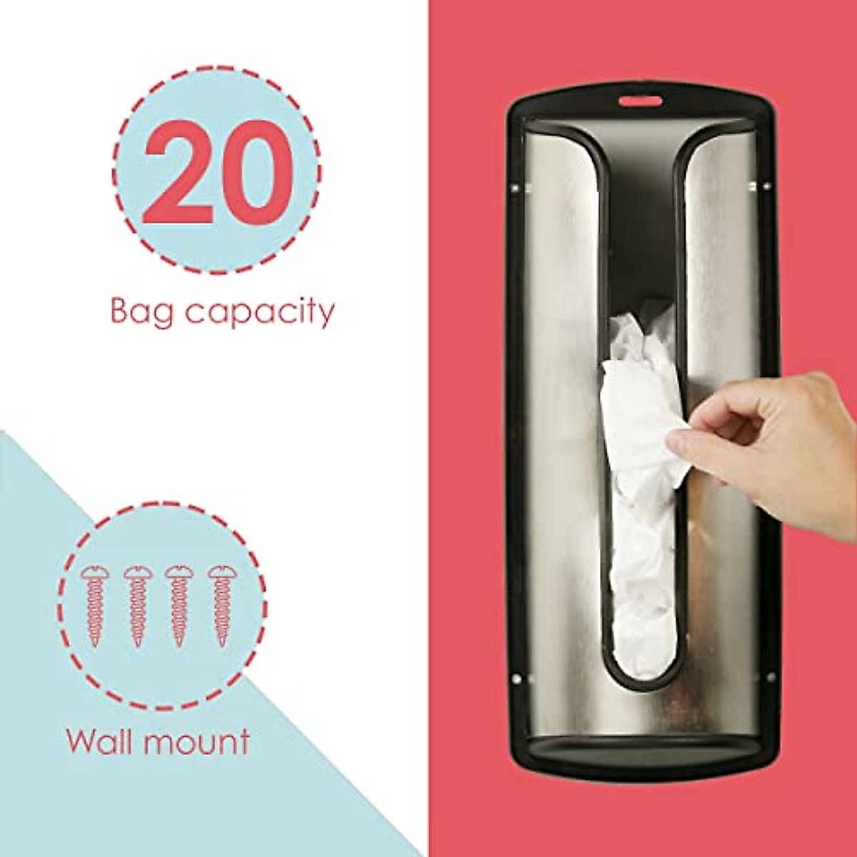 Kitchen Plastic Bag Organizer (Single Pack) Silver, By Home Basics | Metal and Plastic Baggie Organizer | Wall-Mounted Bag Dispenser For Plastic Bags | Installation Hardware Included